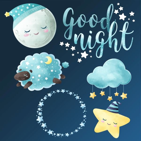 Watercolor Good Night Clip Art Sweet Dreams Clipart Moon - Etsy