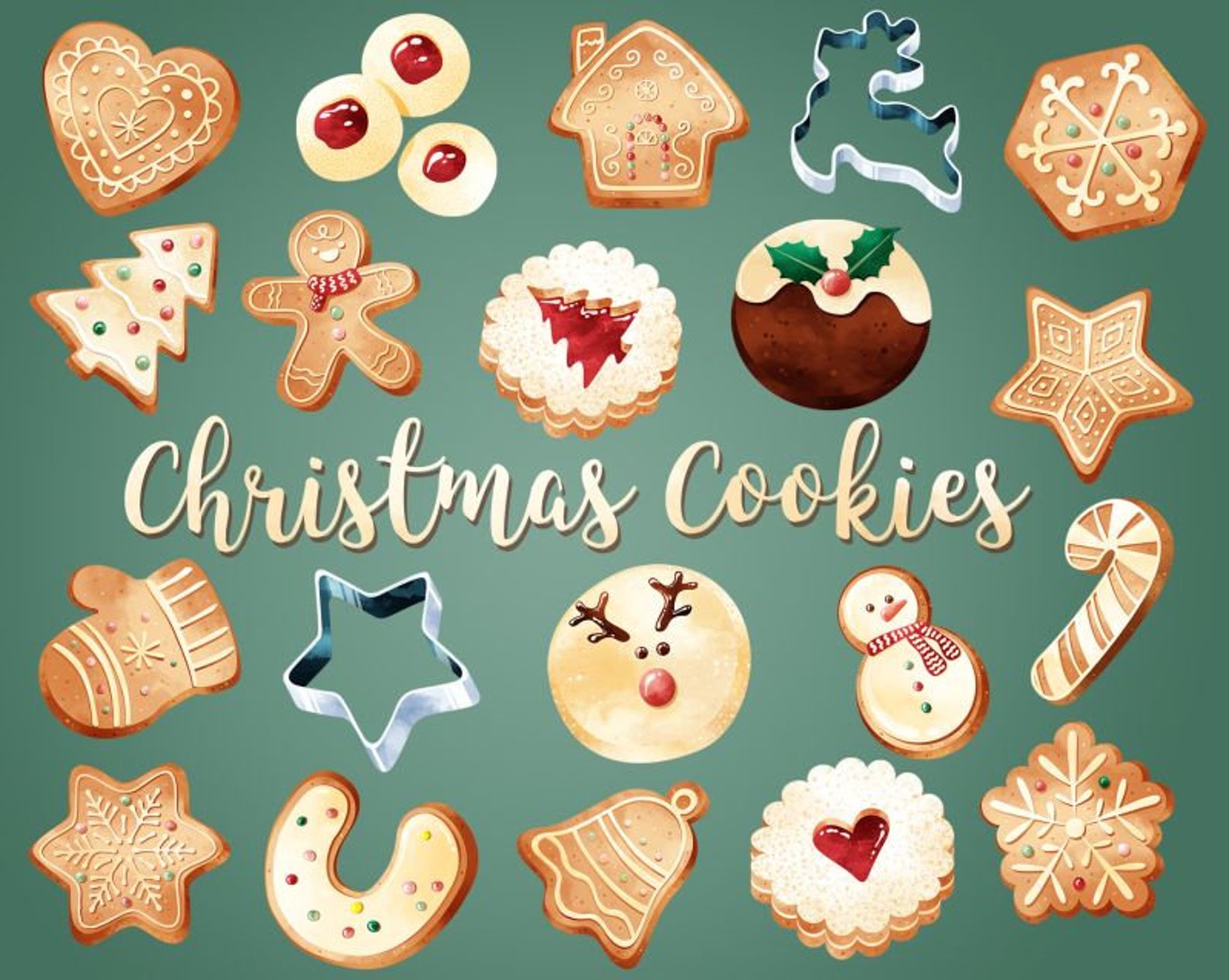 Watercolor Christmas Cookies Clipart - Christmas Gingerbread ...