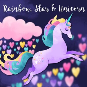 Rainbow Unicorn Colorful Clipart Illustration, Star, Hearts Commercial ...