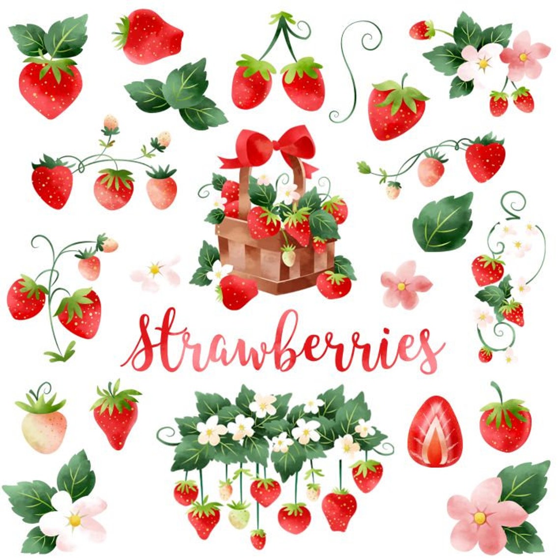 Strawberry Clipart Illustration Strawberries Summer - Etsy