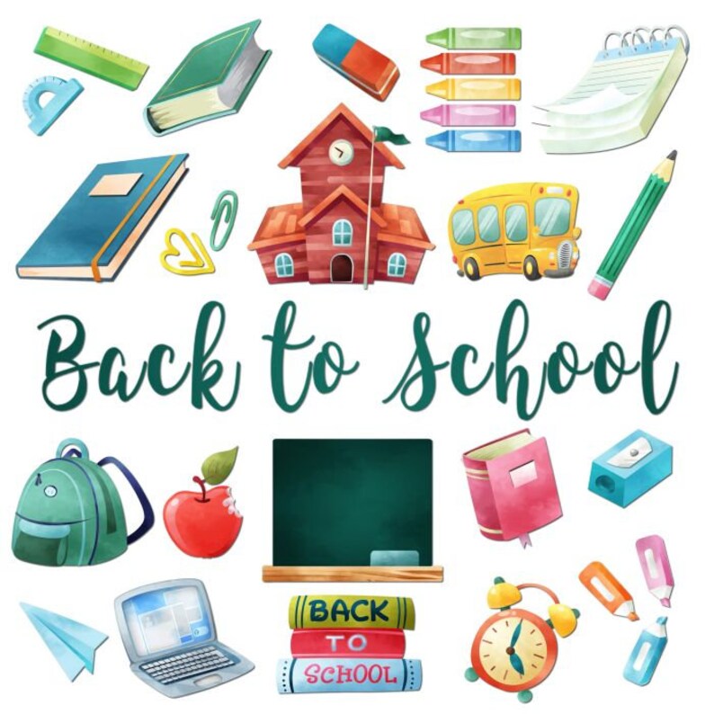 School Supplies Clipart: Back to School PNG Graphics (instant Download ...