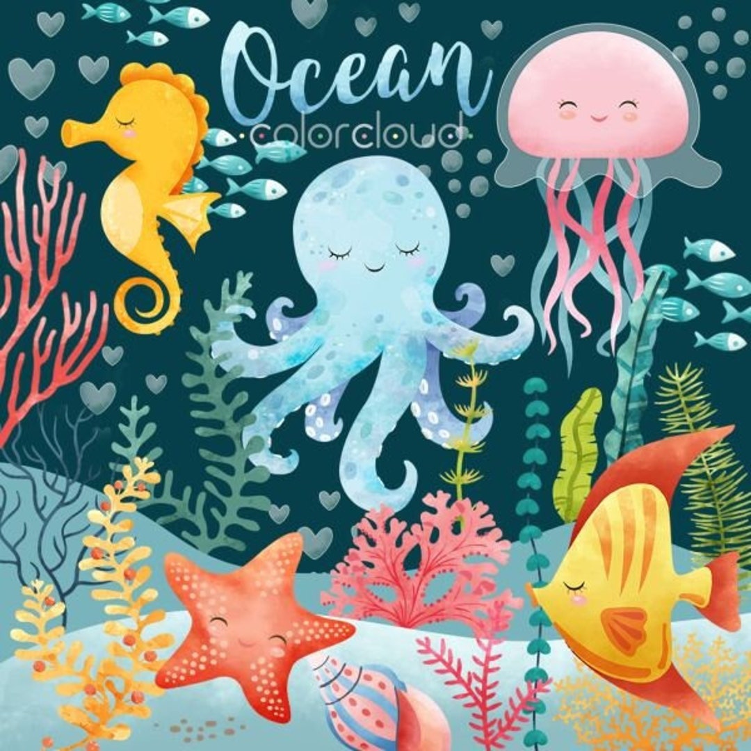 Ocean Life Clip Art: Sea Animals & Plants (PNG, Digital Download) - Etsy