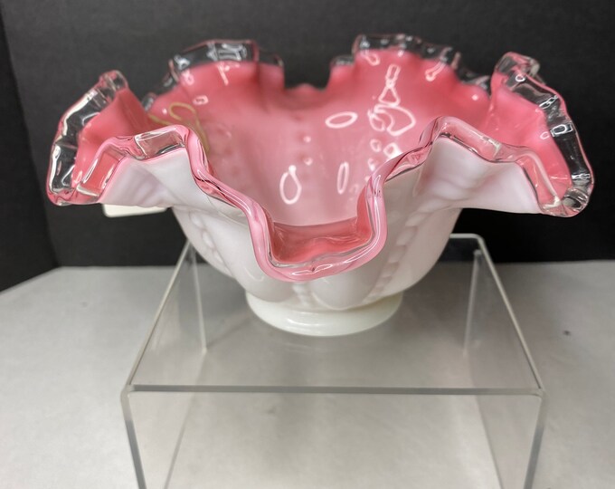 Fenton Silver Crest Beaded Ruffle Bowl With Pink Overlay - Etsy