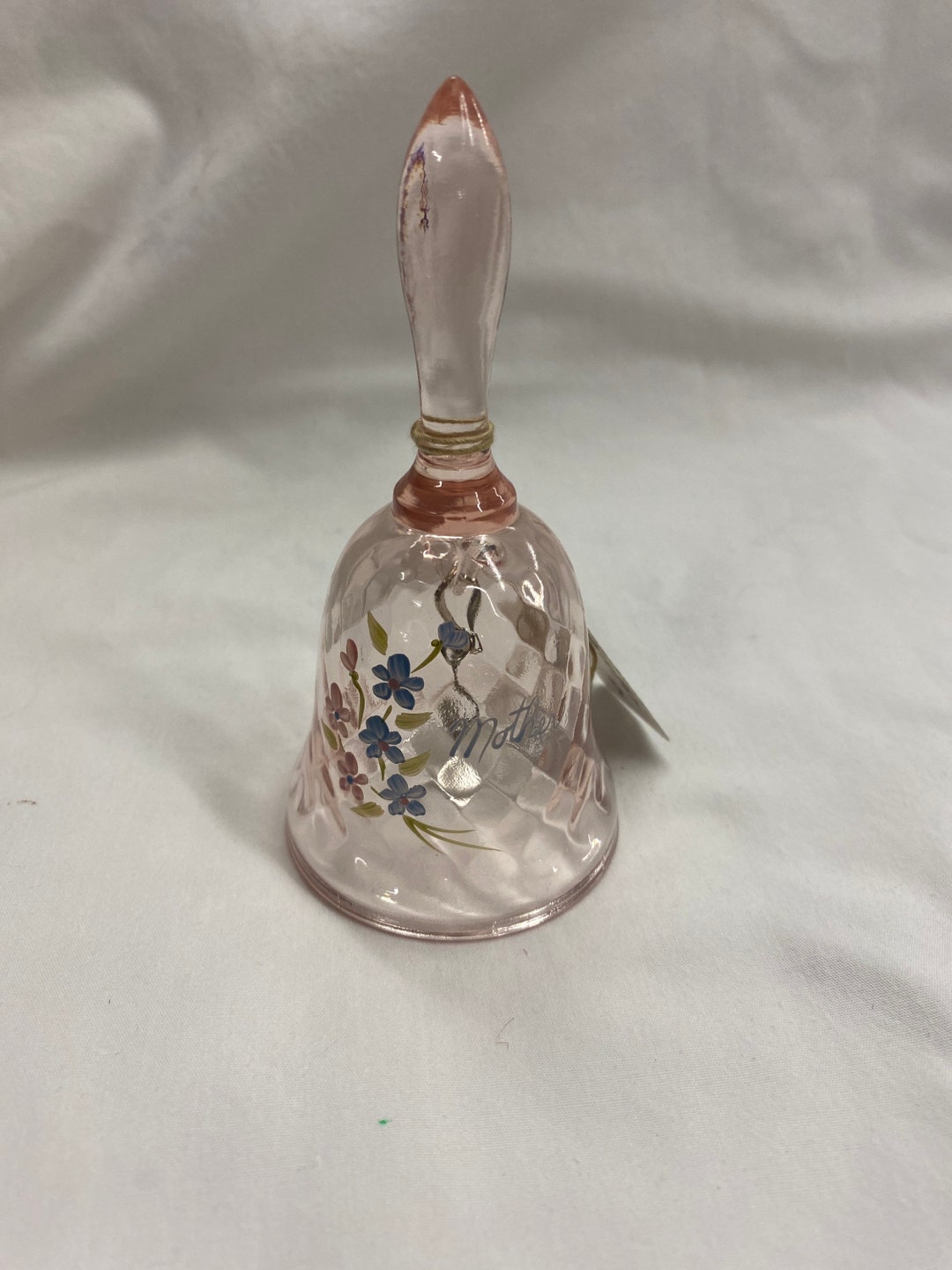 Fenton Light Rose Pink Diamond Pattern Bell Hand Painted Flowers and ...