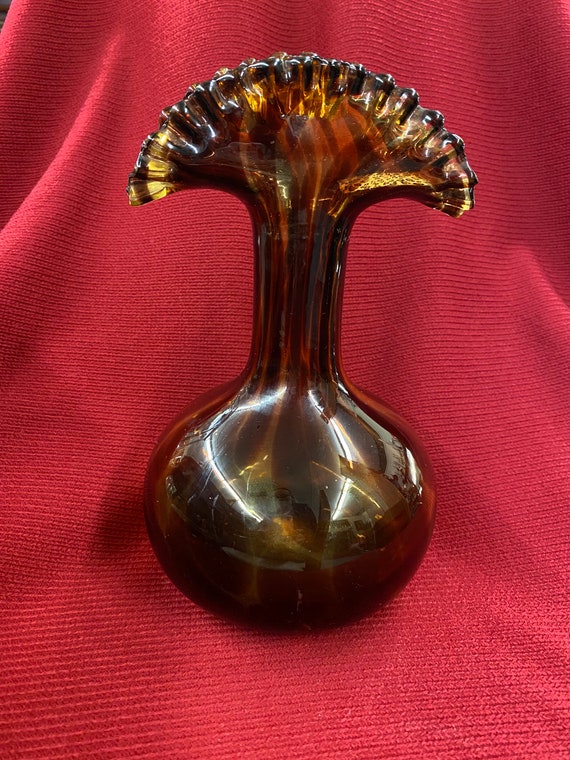 Fenton Stretch Neck Vase With Fan Top Ruffled Edge Chocolate - Etsy