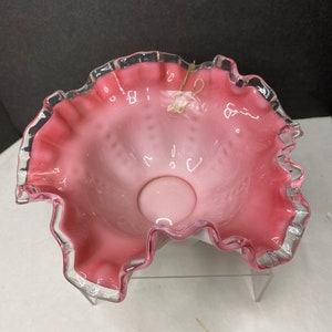 Fenton Silver Crest Beaded Ruffle Bowl With Pink Overlay - Etsy