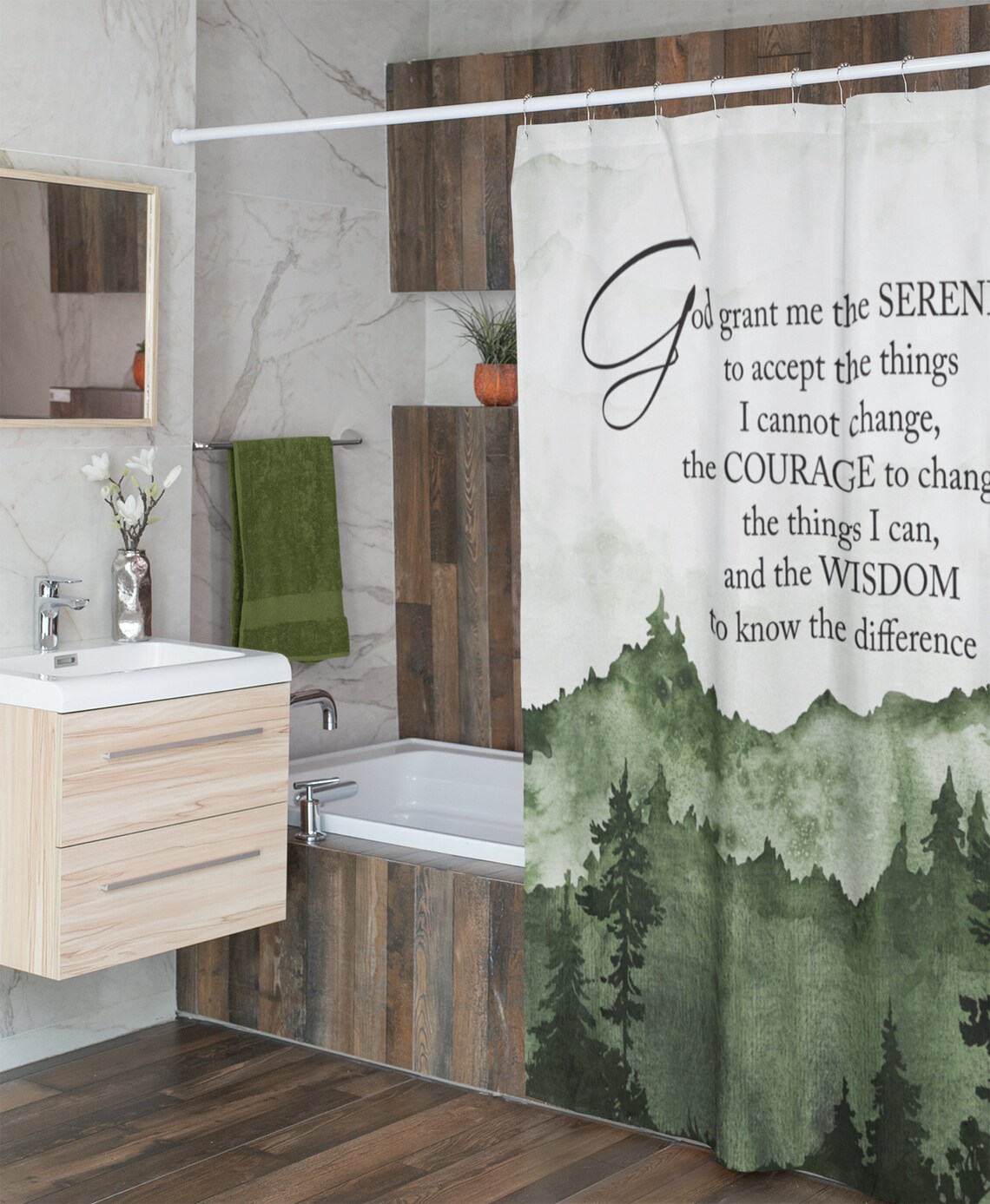 Serenity Prayer Shower Curtain With Beautiful Mountain and - Etsy
