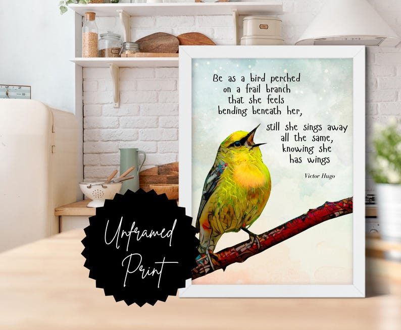 Inspirational Victor Hugo Quote With Original Bird on a Branch ...