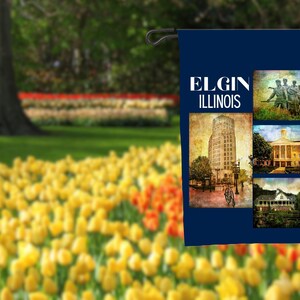 Elgin Illinois Flag Features Landmarks - Old Main, Lords Park, Pioneer ...