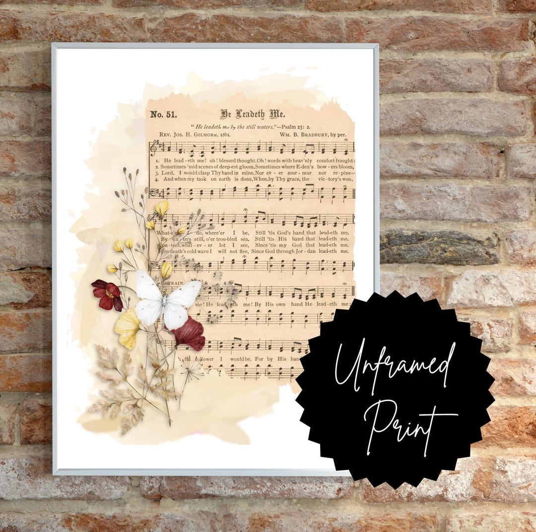 Printed (unframed) Image Gospel Hymn Page "he Leadeth Me" | Beautiful ...