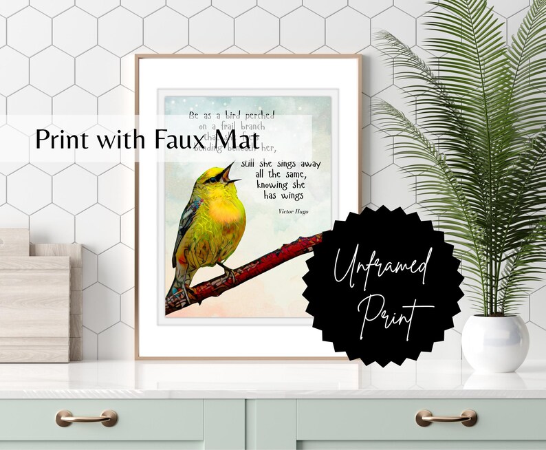 Inspirational Victor Hugo Quote With Original Bird on a Branch ...