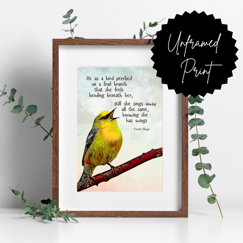 Inspirational Victor Hugo Quote With Original Bird on a Branch ...