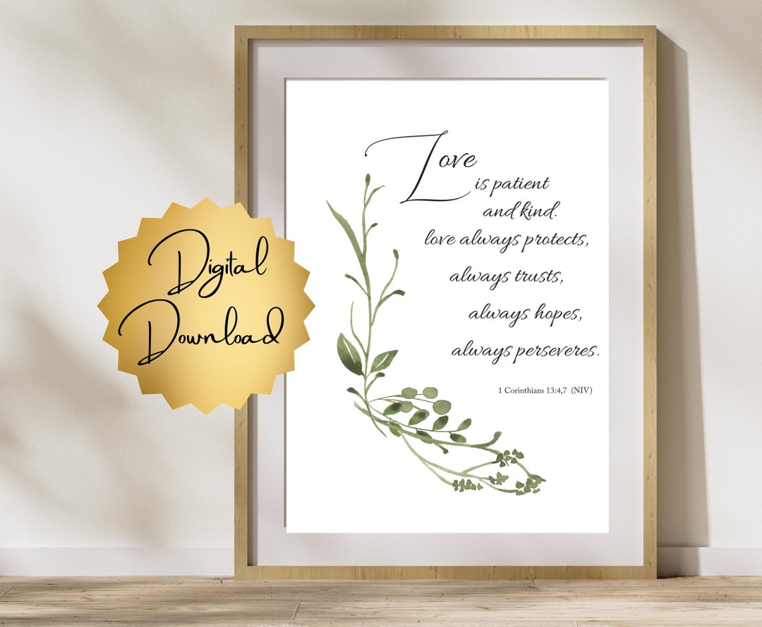 Love is Patient Bible Verse Print, Watercolor Floral (digital Download ...