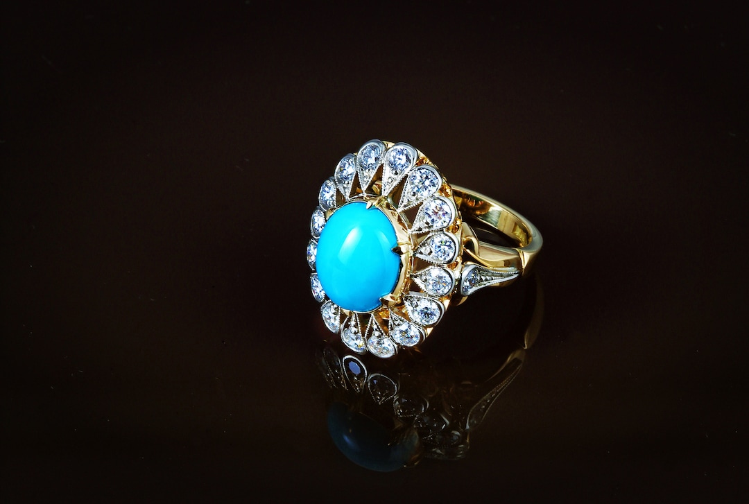ANILLO TURQUESA Y DIAMANTES hecho a mano - Etsy España