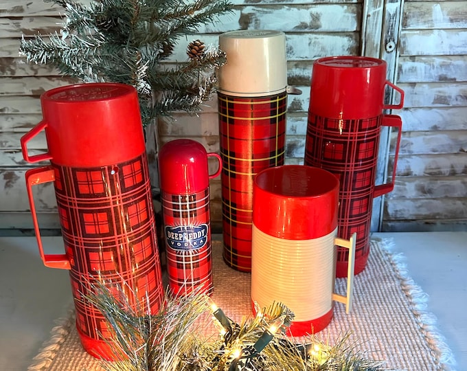 Vintage Collectible Red Plaid Thermos/aladdin/christmas Holiday Decor ...