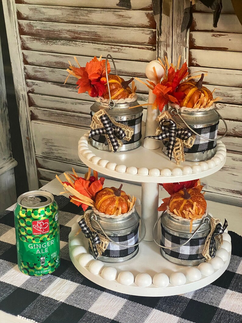 Thanksgiving Fall Harvest Tiered Tray Bundle Decor, Black & White Plaid ...