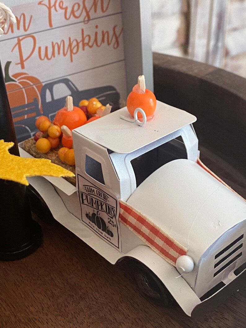 Thanksgiving Fall Harvest Tiered Tray Mini 4.5" Metal Pumpkin Farm ...