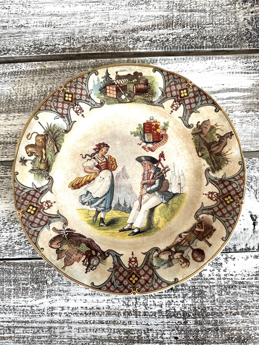 Vintage French Country Plate Set of 3/sarreguemines U and Cie Nations ...