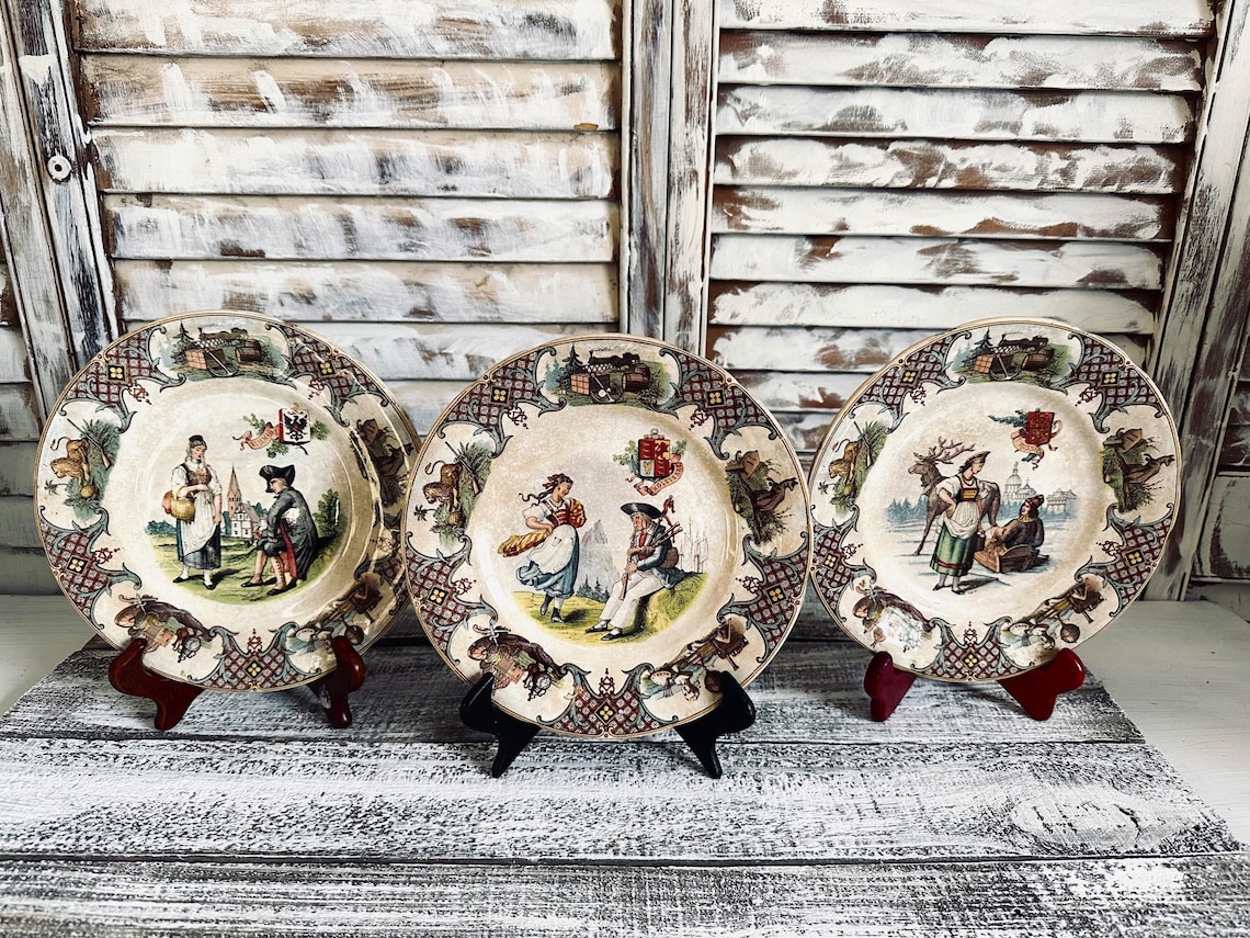 Vintage French Country Plate Set of 3/sarreguemines U and Cie Nations ...