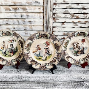 Vintage French Country Plate Set of 3/sarreguemines U and Cie Nations ...