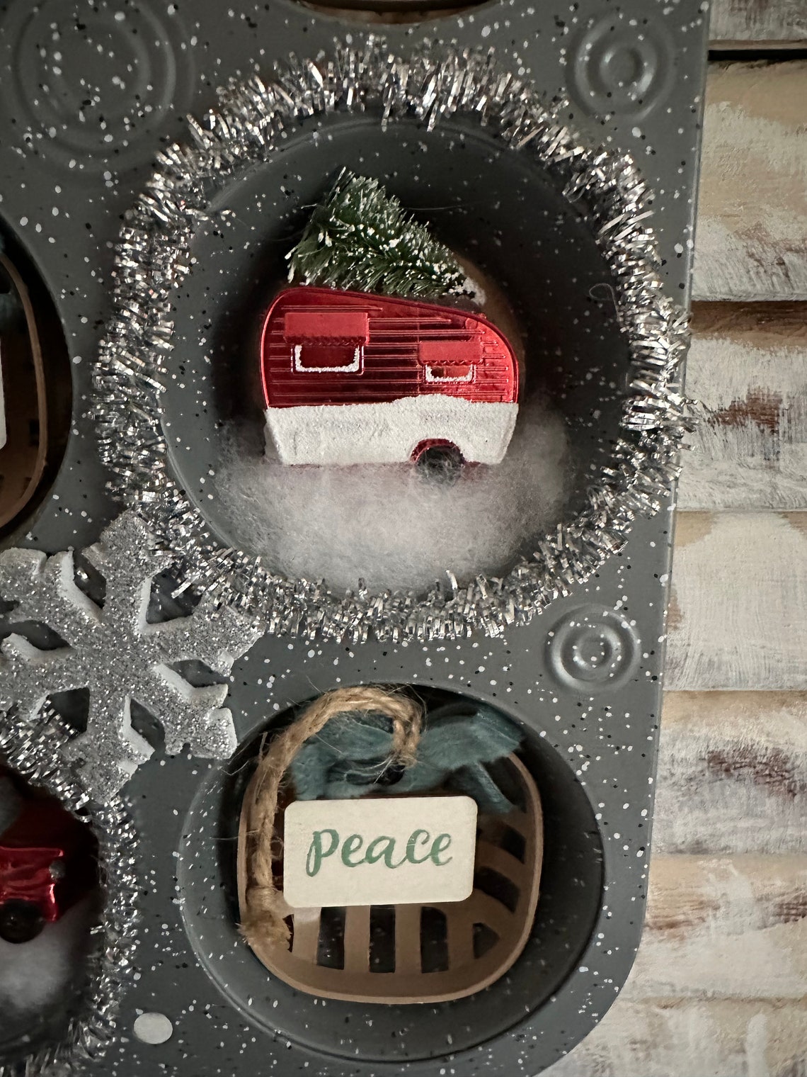 Primitive Merry Christmas Vignette Assemblage Upcycled Gray Speckled ...