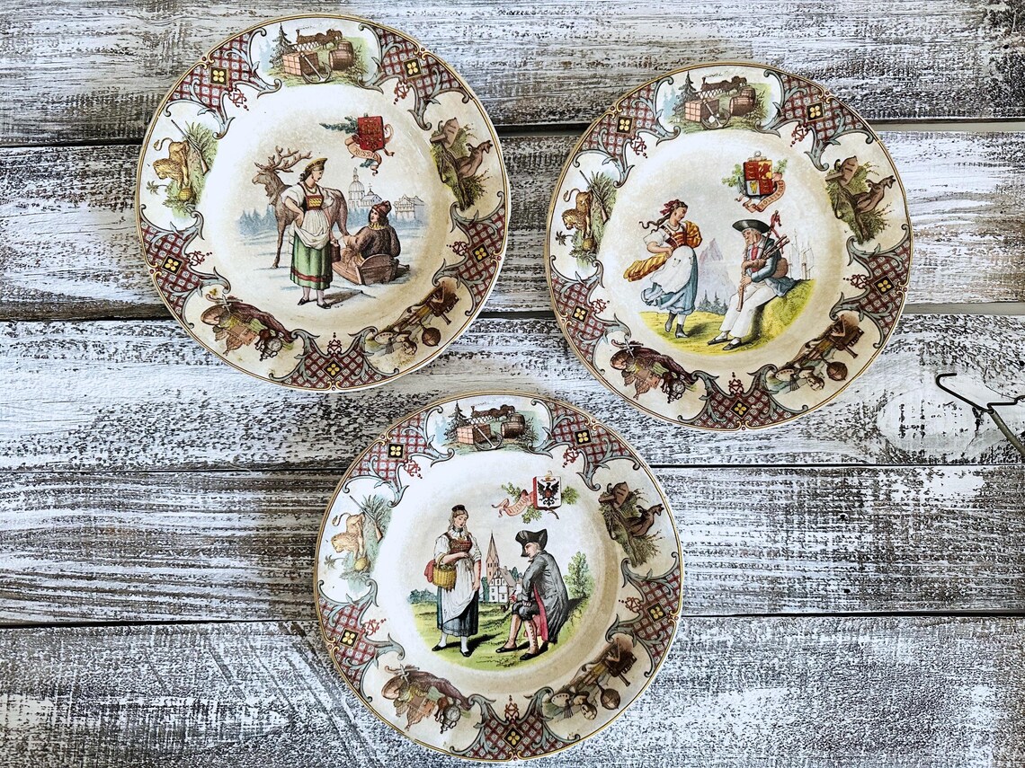 Vintage French Country Plate Set of 3/sarreguemines U and Cie Nations ...