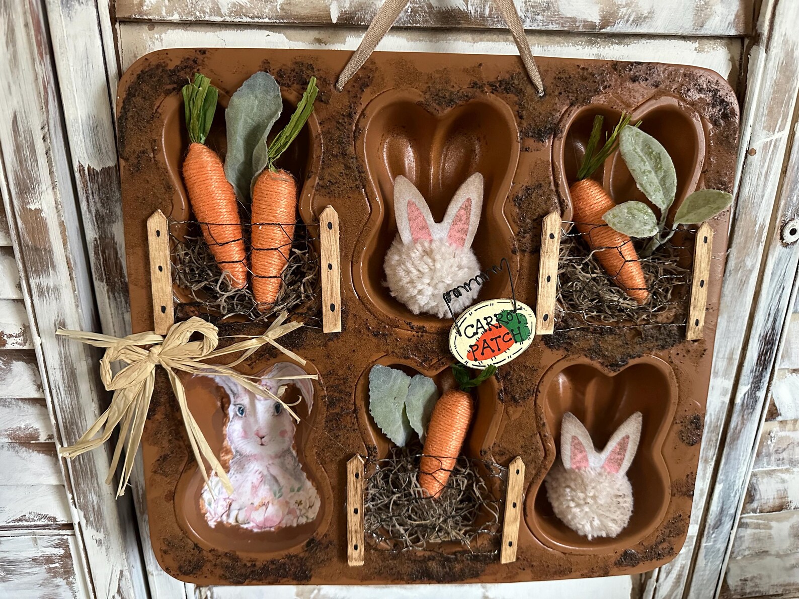 Rustic Grunge Primitive Peter Rabbit Easter Decor/muffin Tin Assemblage ...
