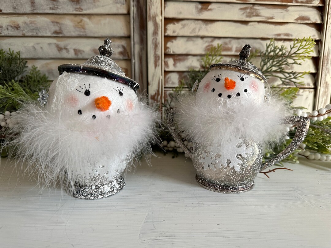 Upcycled Antique Silver Sugar Bowl Snow Lady/ Snowman/ Vintage Silver ...