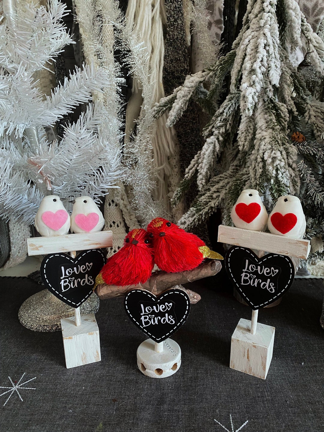 Pair of Red or White Love Birds on Branch/ Valentine's Day Tiered Tray ...