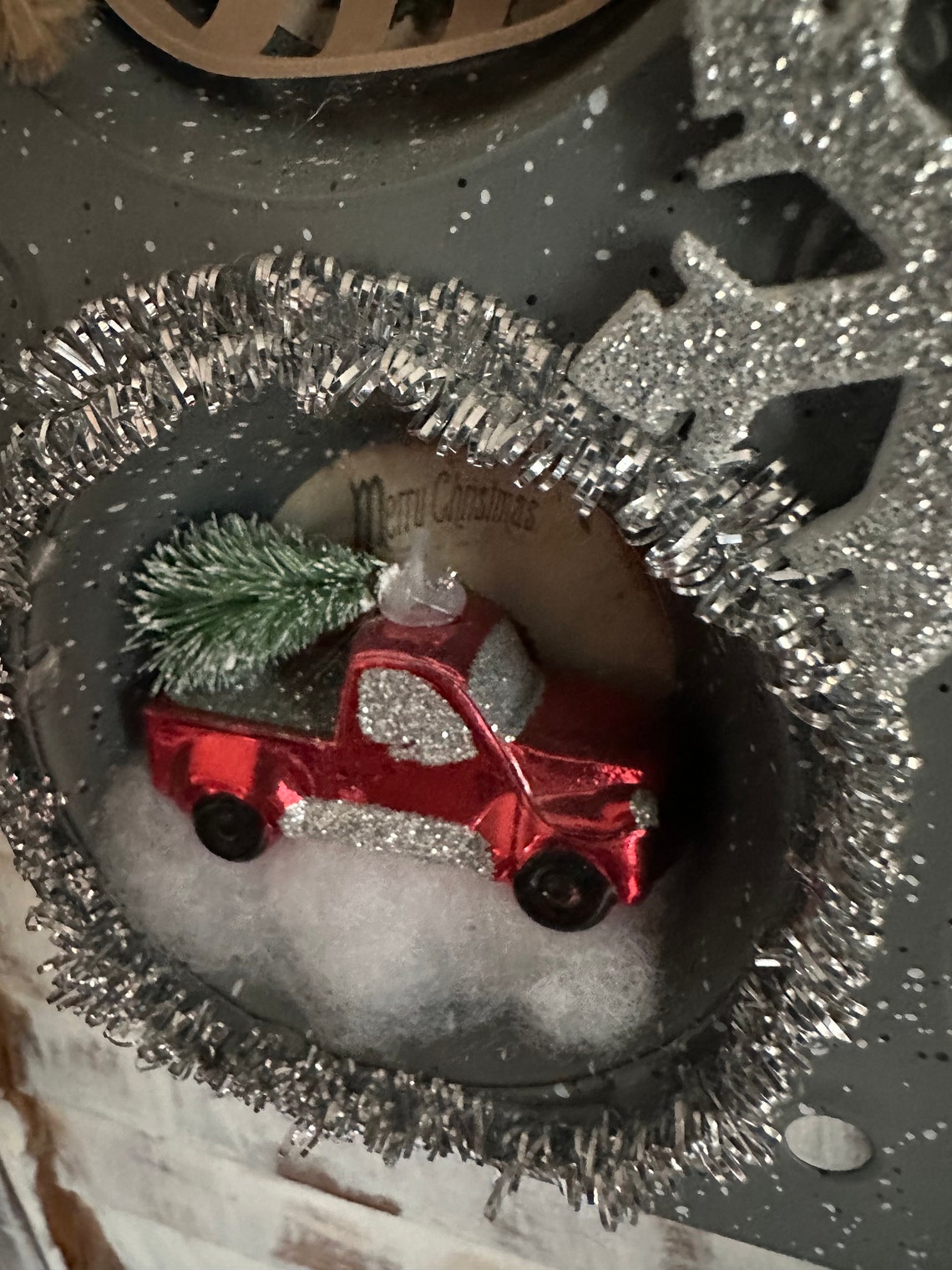 Primitive Merry Christmas Vignette Assemblage Upcycled Gray Speckled ...