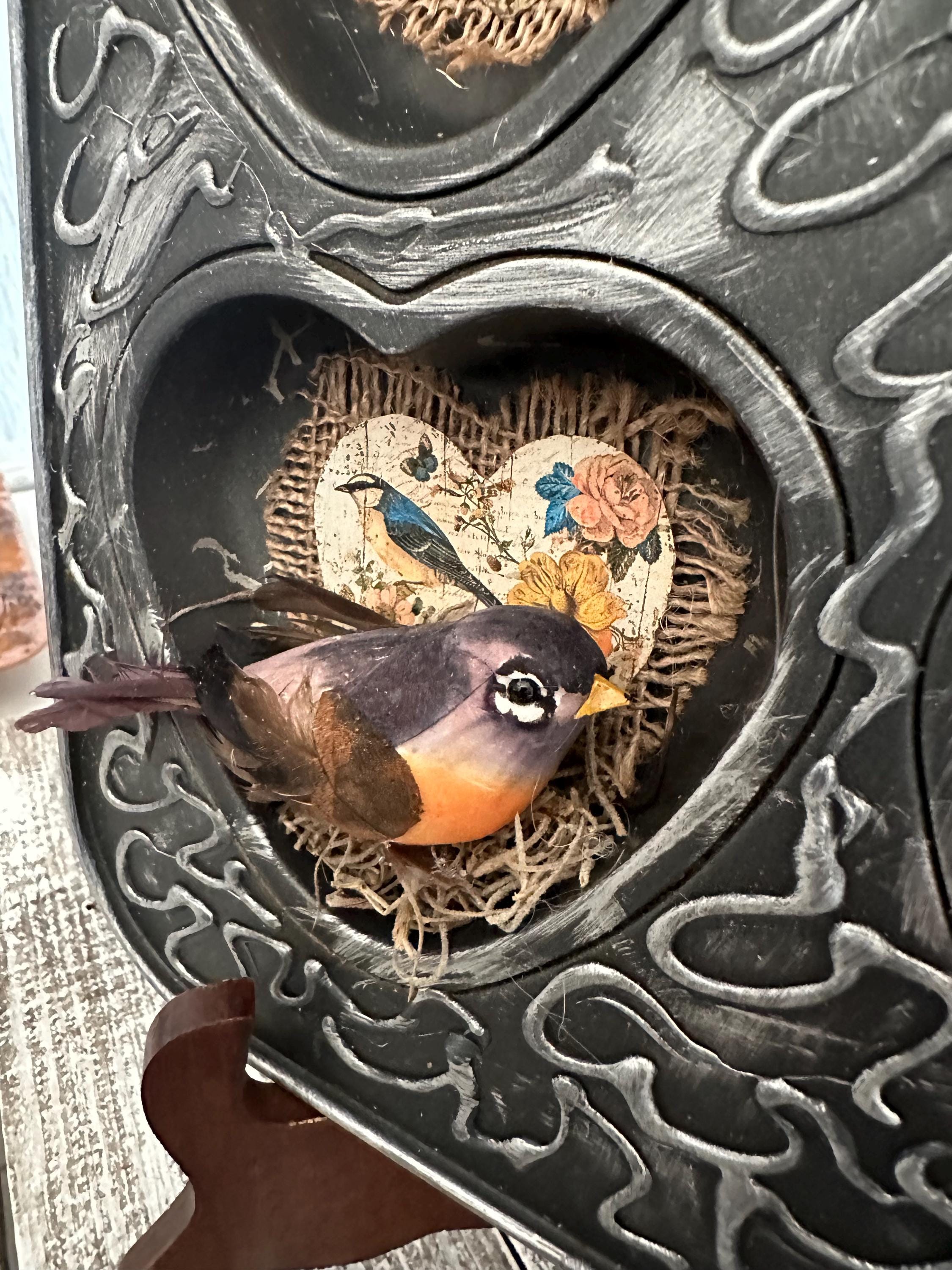Primitive Shabby Chic Bird Muffin Tin Assemblage/spring Decor/aged ...