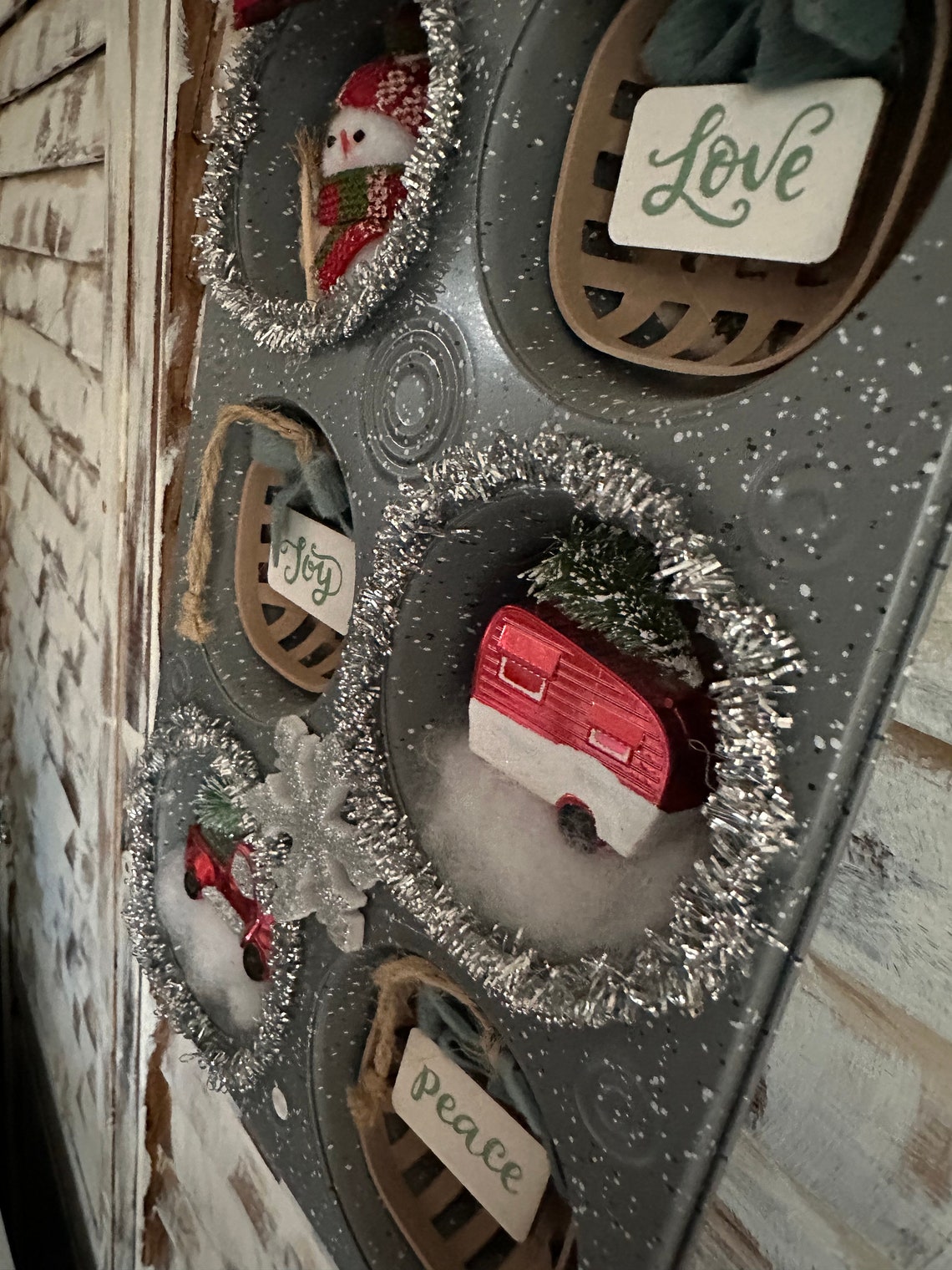 Primitive Merry Christmas Vignette Assemblage Upcycled Gray Speckled ...