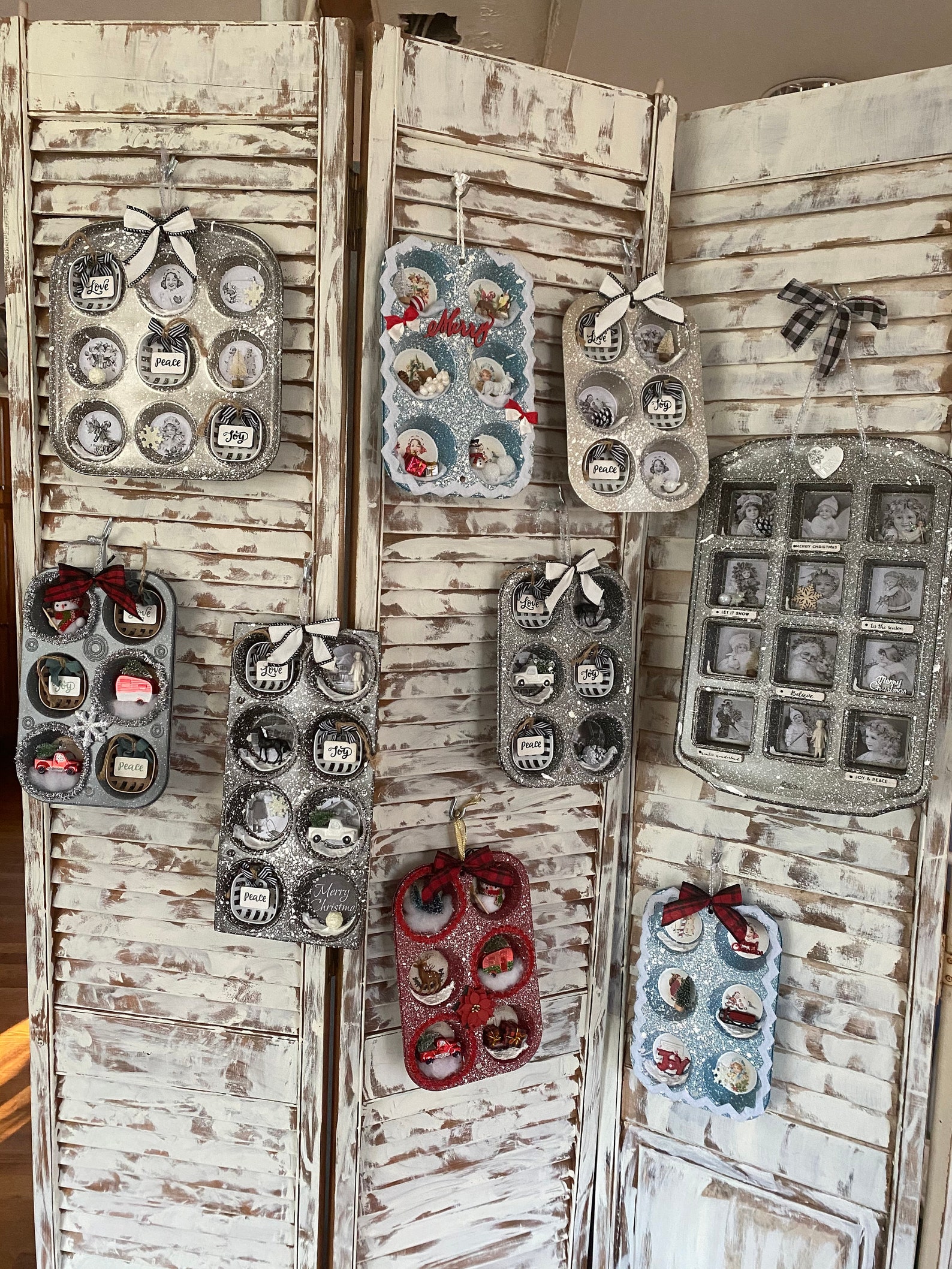 Primitive Merry Christmas Vignette Assemblage Upcycled Muffin Tin "snow ...