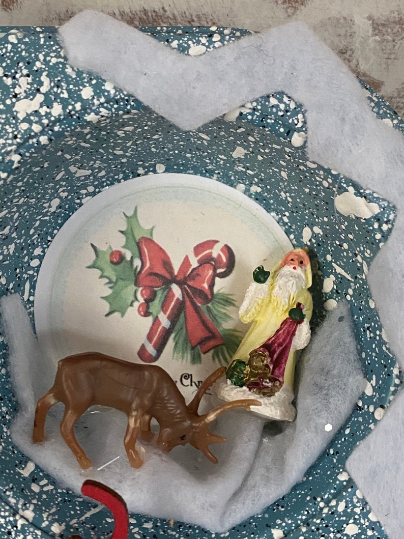Primitive Merry Christmas Vignette Assemblage Upcycled Muffin Tin "snow ...