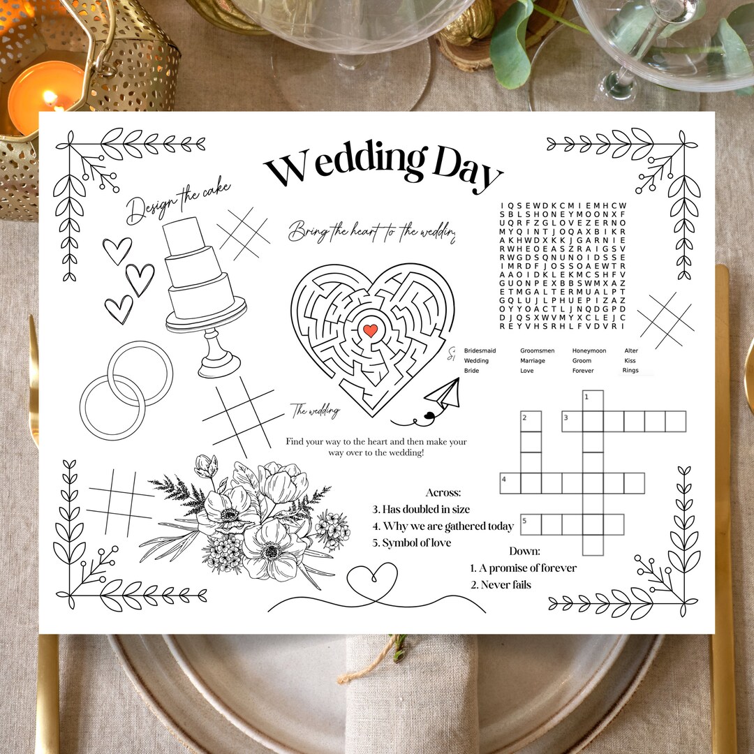 Printable Wedding Activity Placemat | Coloring and Activity Sheet for ...