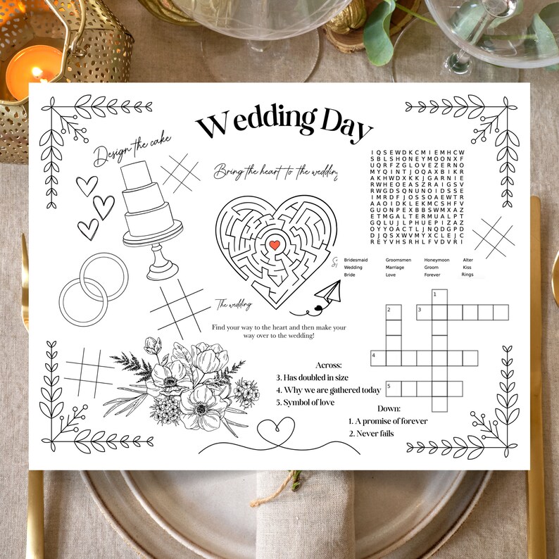 Printable Wedding Activity Placemat | Coloring and Activity Sheet for ...