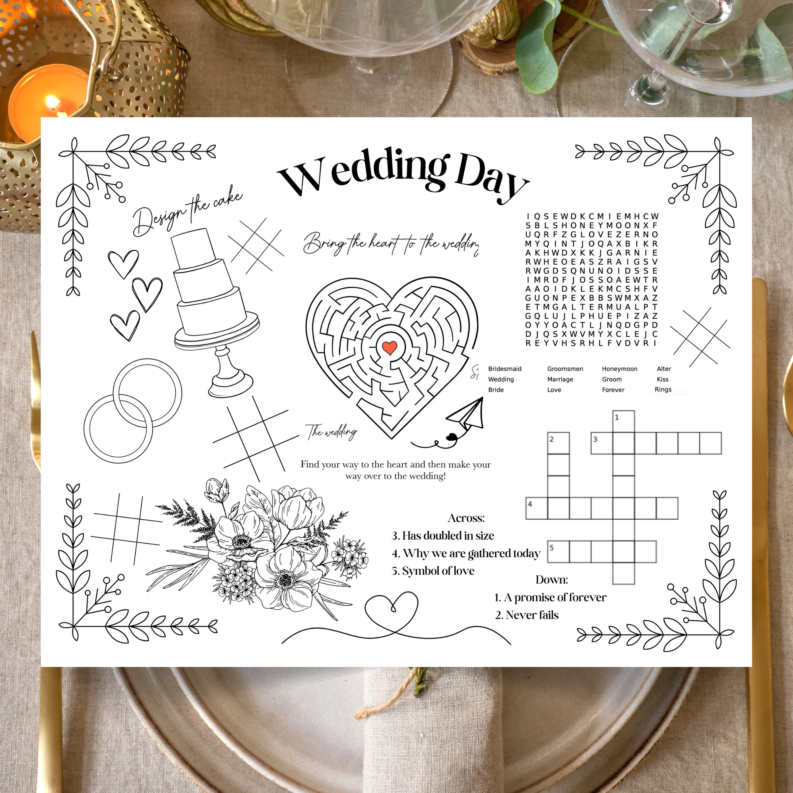 Printable Wedding Activity Placemat | Coloring and Activity Sheet for ...