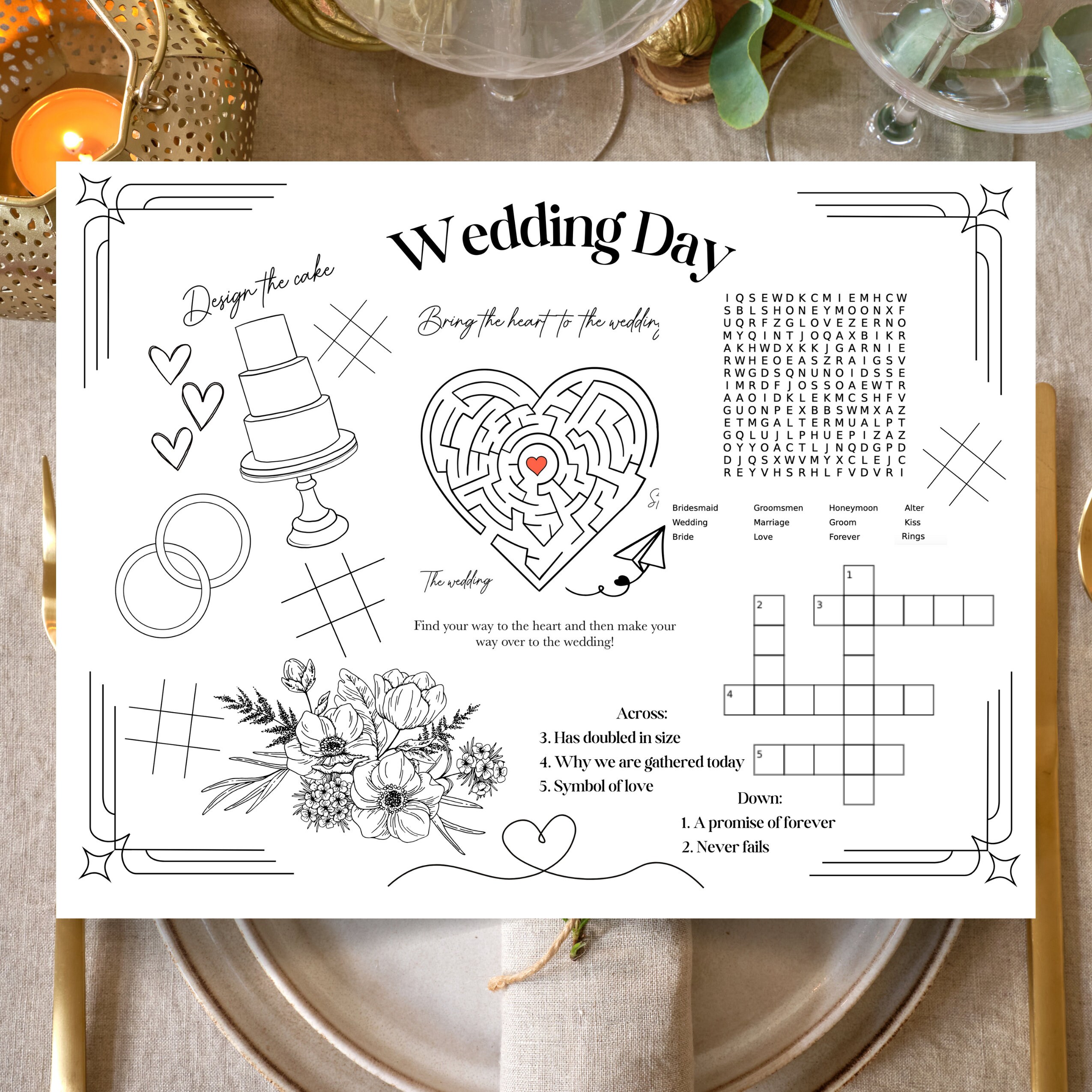 Printable Wedding Activity Placemat | Coloring and Activity Sheet for ...