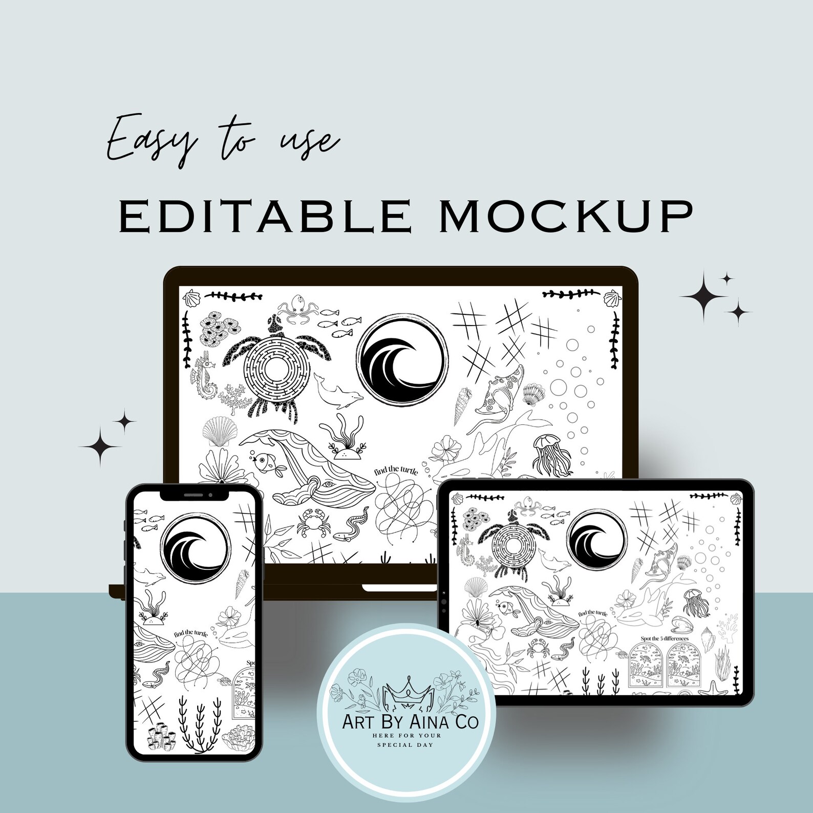 Printable Under the Sea Party Activity Placemat | Kids Coloring Fin ...