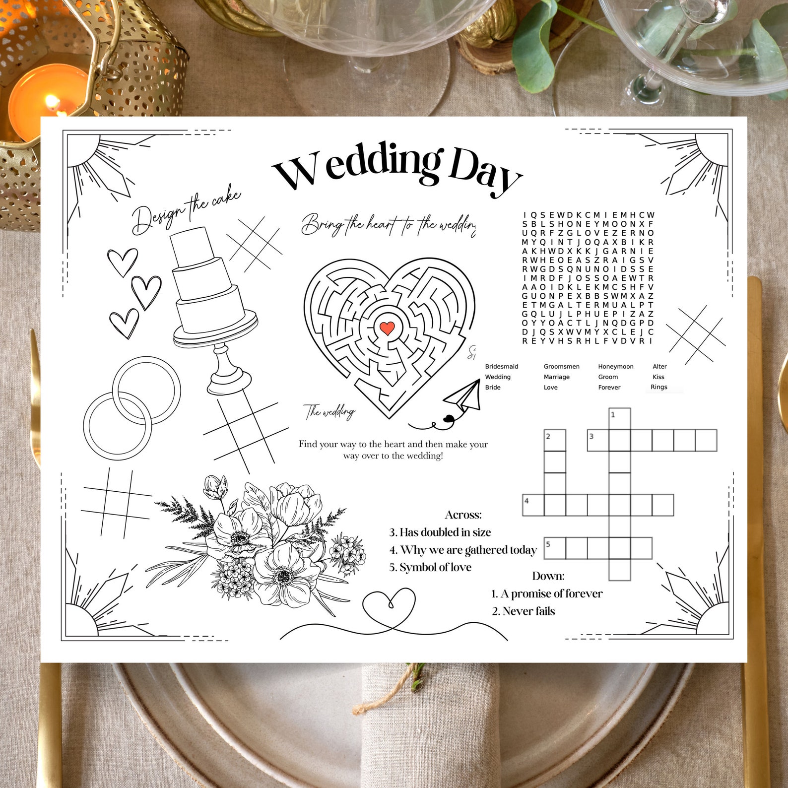 Printable Wedding Activity Placemat Coloring and Activity Sheet for ...