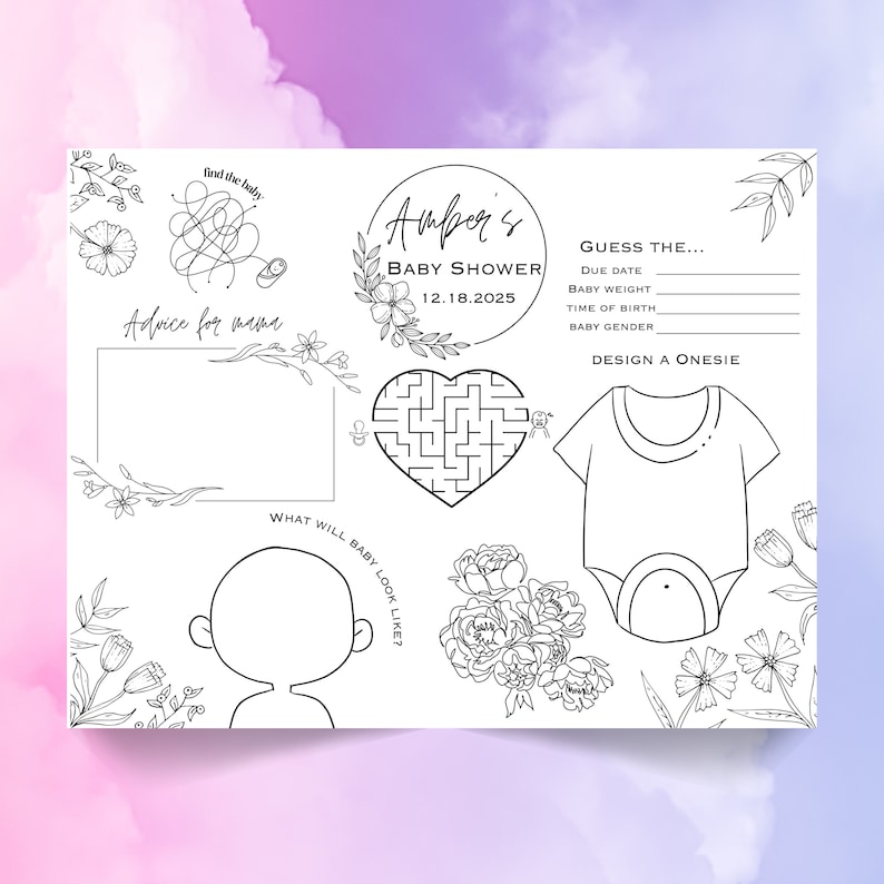 Printable Baby Shower Activity Placemat | Kids and Adult Coloring Page ...