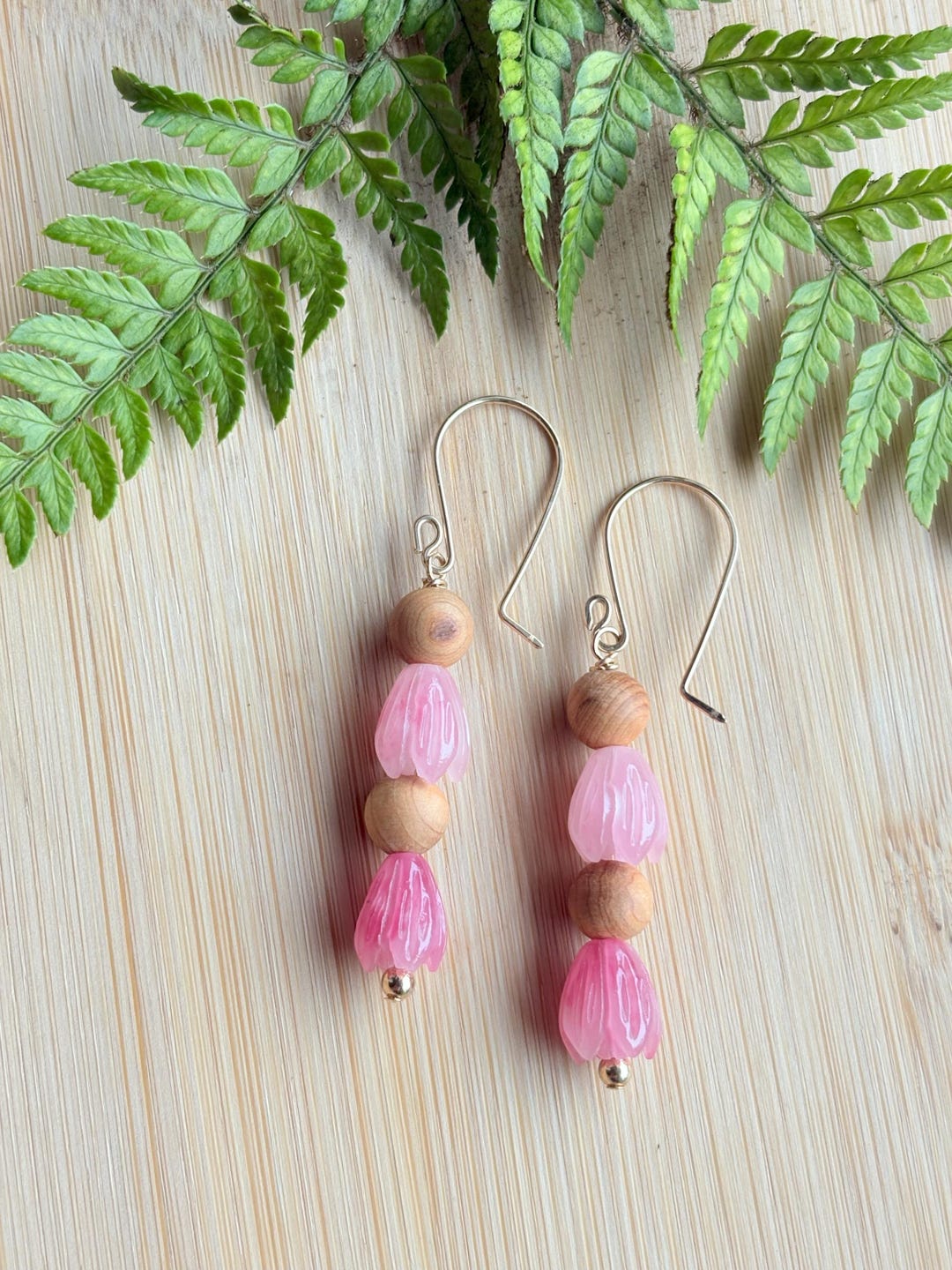 Gold Earrings Shades of Pink Pikake Dangle Earrings - Etsy