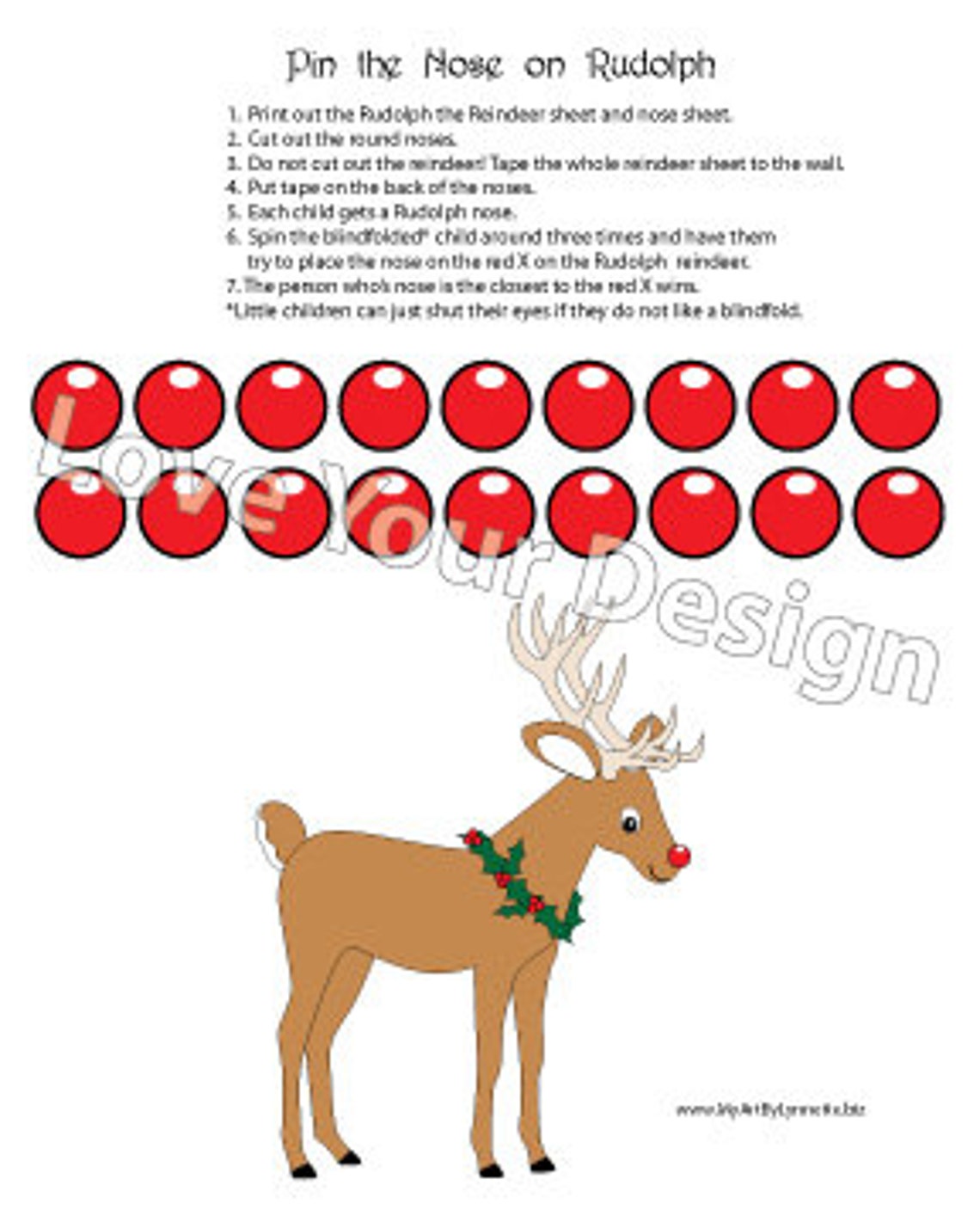 GAME Rudolph Reindeer Pin the Nose on the Deer Game Printable Digital ...