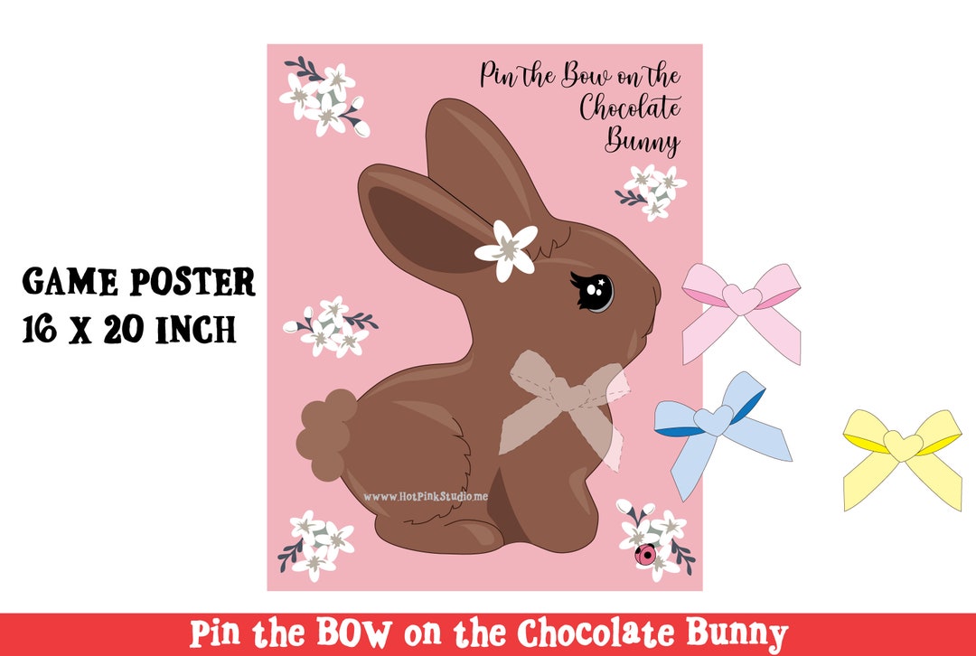 Chocolate Bunny Pink GAME - Pin the Bow on the Bunny Party Game INSTANT ...
