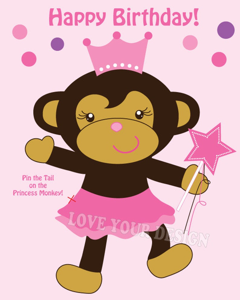 Pin the Tail on the Princess Monkey Game INSTANT DOWNLOAD You | Etsy