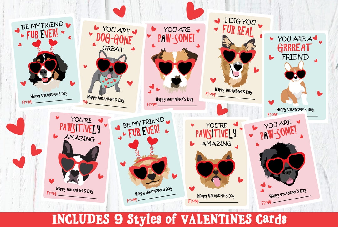 Printable Dog Valentine's Day Cards, Classroom Valentine's Day Cards ...