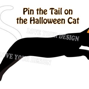 GAME TRICK or TREAT Halloween Pin the Tail on the Black Cat Party or ...