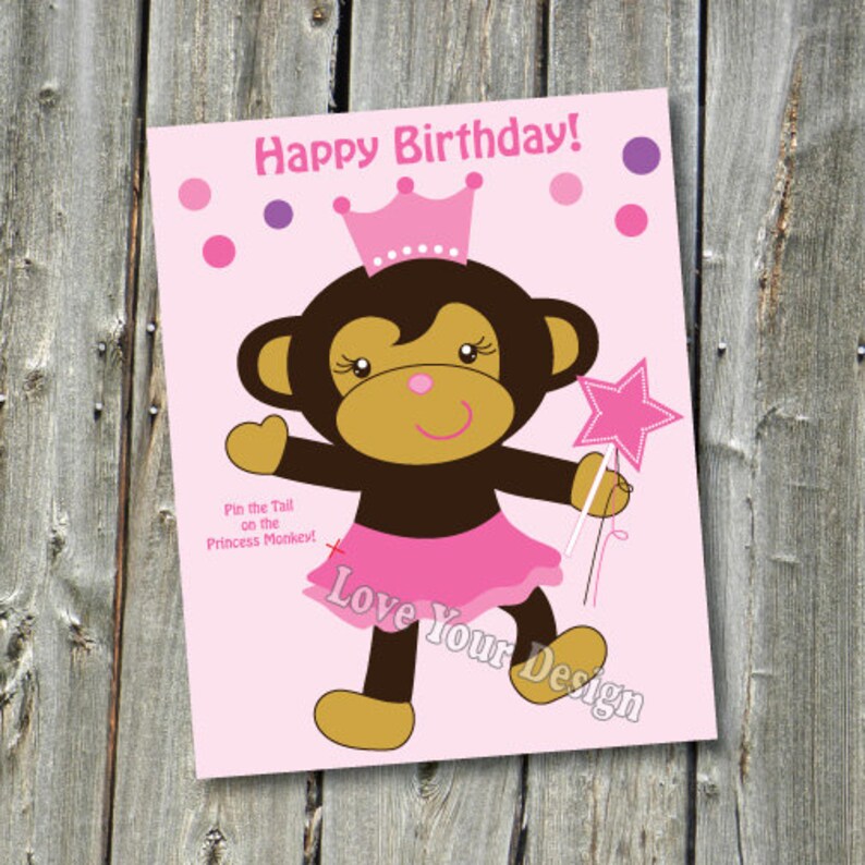 Pin the Tail on the Princess Monkey Game INSTANT DOWNLOAD You | Etsy