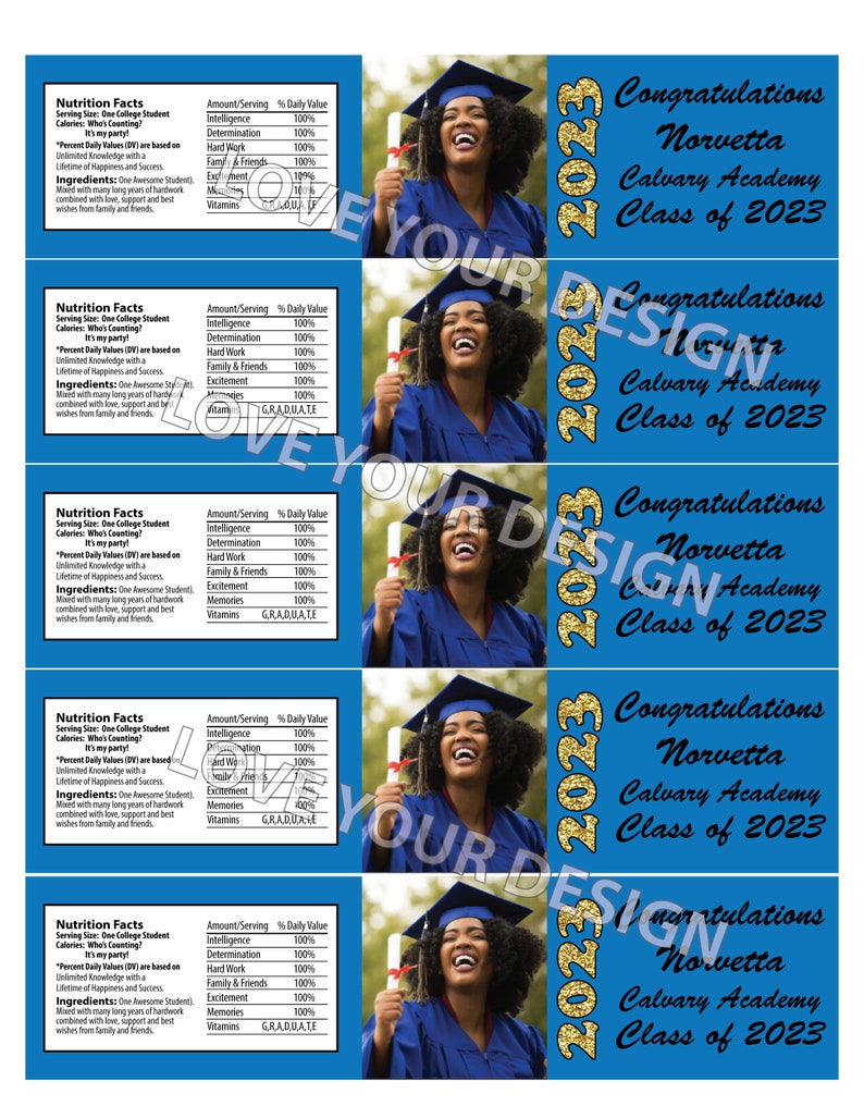 Graduation GOLD GLITTER 2024 Photo Water Bottle Labels With Photo ...