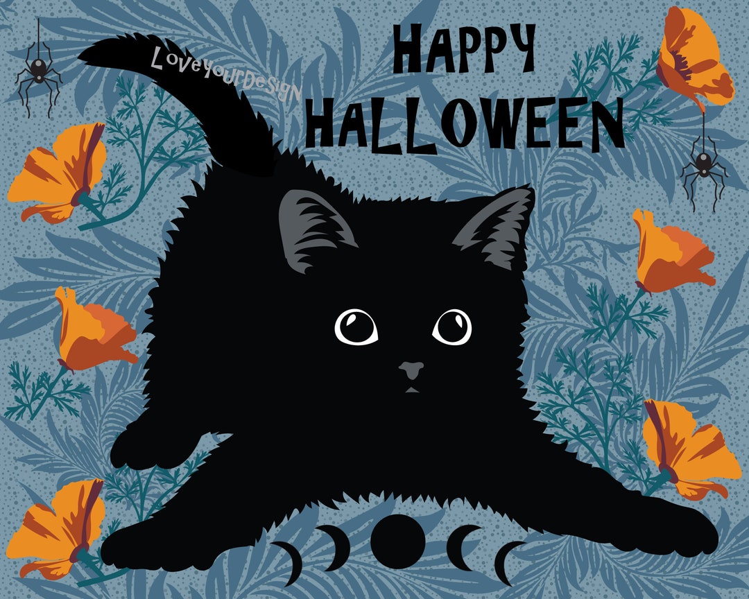 GAME BLACK CAT Pin the Tail on the Cat Halloween Party or Birthday Game ...